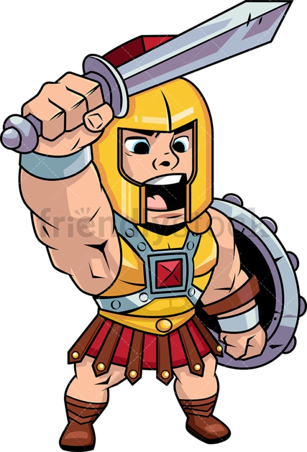 Roman Soldier On Guard With Shield Cartoon Vector Clipart - FriendlyStock