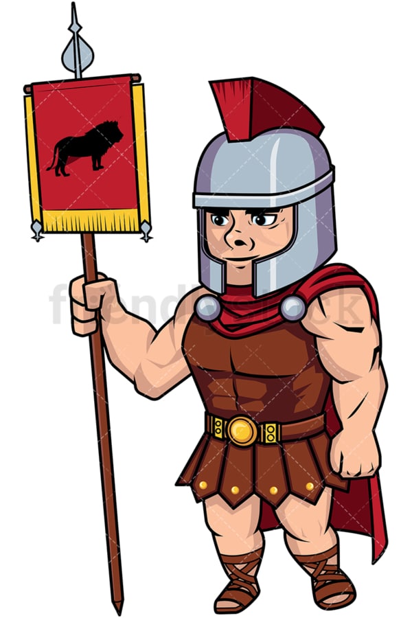 Roman Soldier On Guard With Shield Cartoon Vector Clipart - FriendlyStock