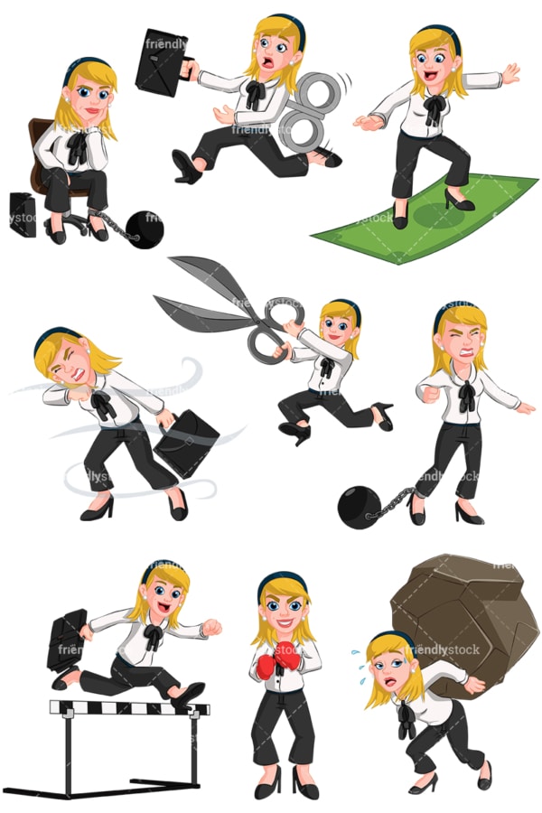 Business Woman Carrying Heavy Weight Vector Cartoon Clipart - FriendlyStock