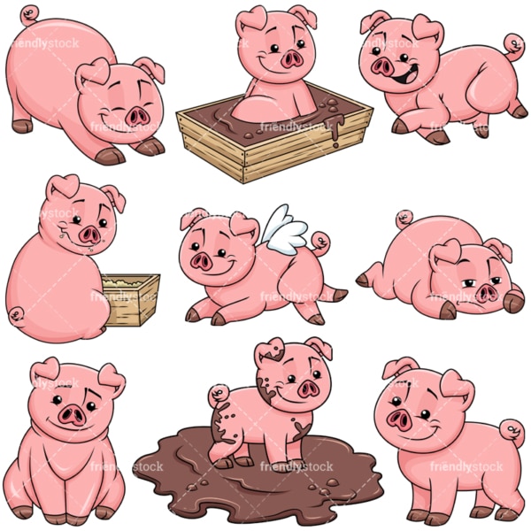 Cute Pig Eating Corn In The Farm Vector Cartoon Clipart - FriendlyStock