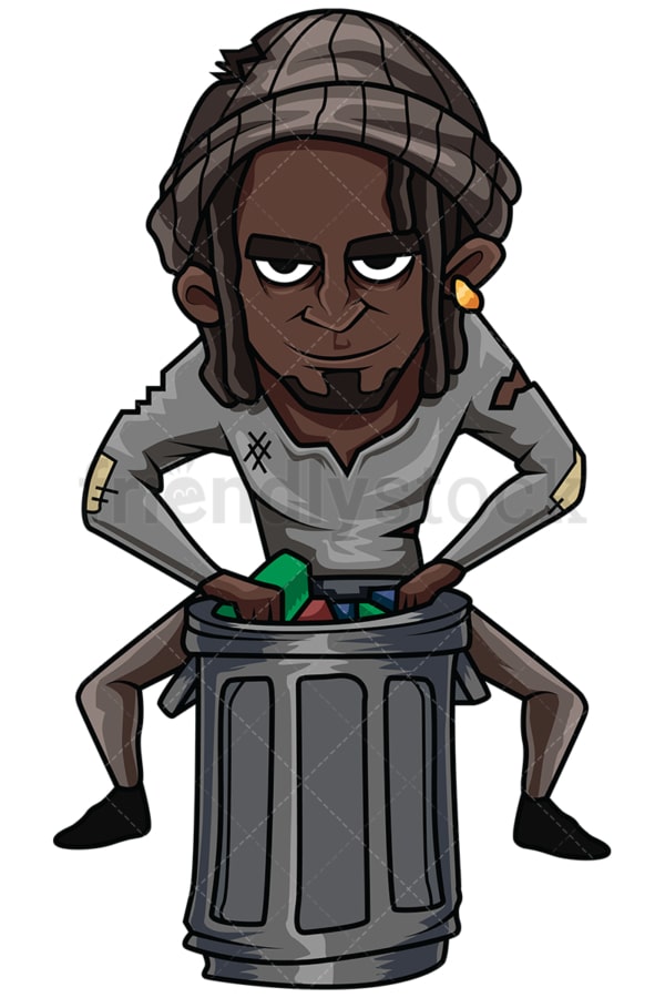 Homeless Black Male Beggar Vector Cartoon Clipart - FriendlyStock