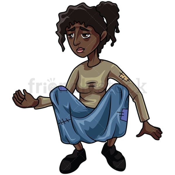 Black Woman Begging For Money Vector Cartoon Clipart - FriendlyStock