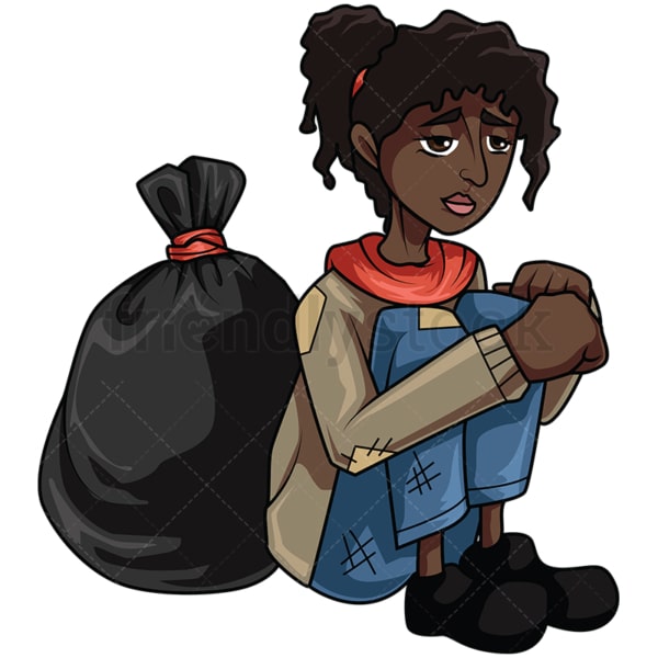 Homeless Black Woman Near Trash Vector Cartoon Clipart - FriendlyStock
