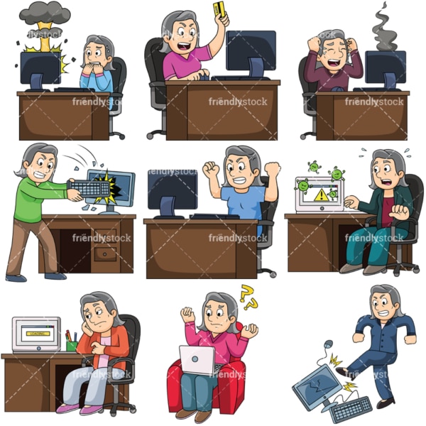 Old Woman Confused By Computer Cartoon Vector Clipart - FriendlyStock