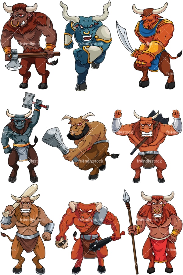 Victorious Minotaur Warrior Cartoon Vector Clipart - FriendlyStock