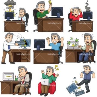 Old Man Having Computer Trouble Cartoon Vector Clipart - FriendlyStock