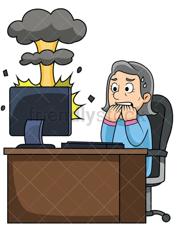 Angry Old Woman Kicking Computer Cartoon Vector Clipart - FriendlyStock