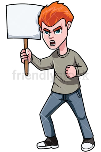 Man Holding Club During Riot Cartoon Vector Clipart - FriendlyStock