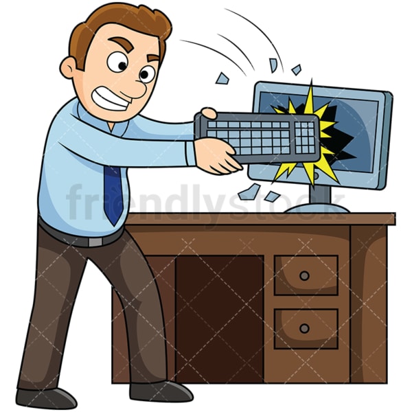 Man Having Problems With Computer Cartoon Vector Clipart - FriendlyStock
