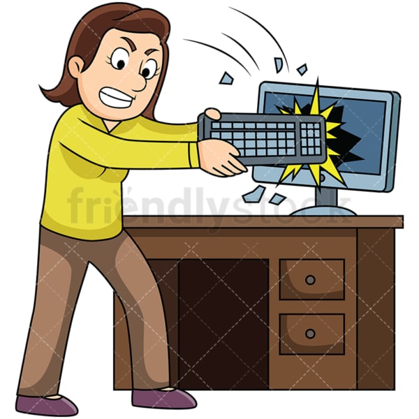 Woman With Broken Computer Cartoon Vector Clipart - FriendlyStock