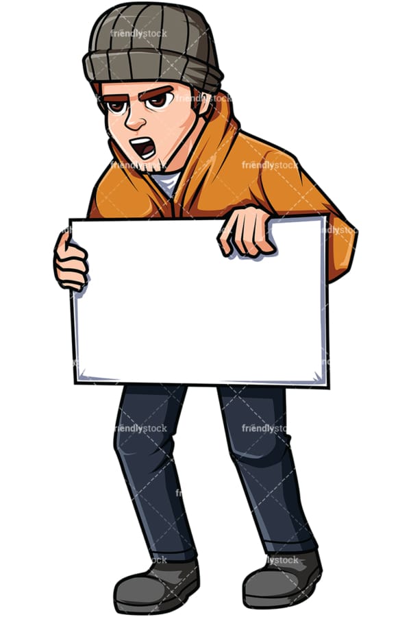 Man Holding Club During Riot Cartoon Vector Clipart - FriendlyStock