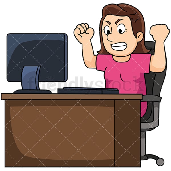 Angry Business Woman Kicking Computer Cartoon Vector Clipart ...