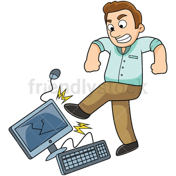 Man Waiting For Slow Computer Cartoon Vector Clipart - FriendlyStock