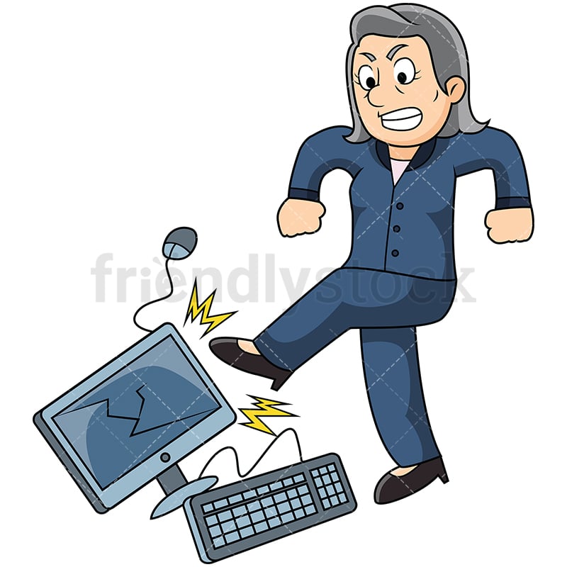 Old Woman Exploding Computer Cartoon Vector Clipart - FriendlyStock
