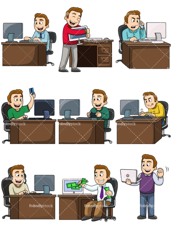 Man Loving His Computer Cartoon Vector Clipart - FriendlyStock