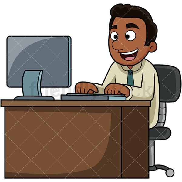 Black Man Using Computers Cartoon Vector Clipart - FriendlyStock