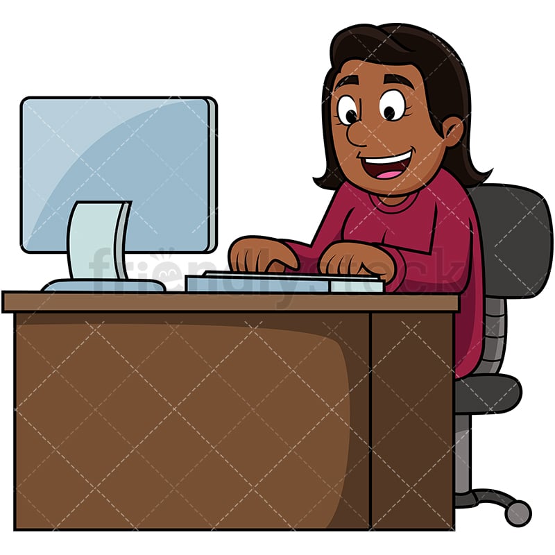 Black Woman Using Computers Cartoon Vector Clipart - FriendlyStock