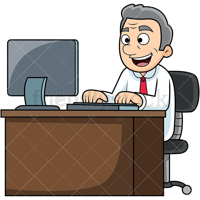 Old Man Typing Fast On Computer Cartoon Vector Clipart - FriendlyStock
