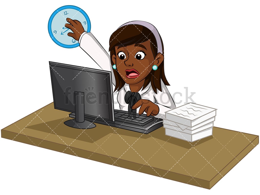 Overworked Black Businesswoman Cartoon Vector Clipart - FriendlyStock
