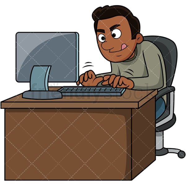 Black Man Using Computers Cartoon Vector Clipart - FriendlyStock