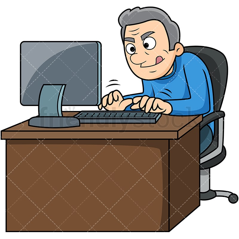 Old Man Working On Computer Cartoon Vector Clipart - FriendlyStock