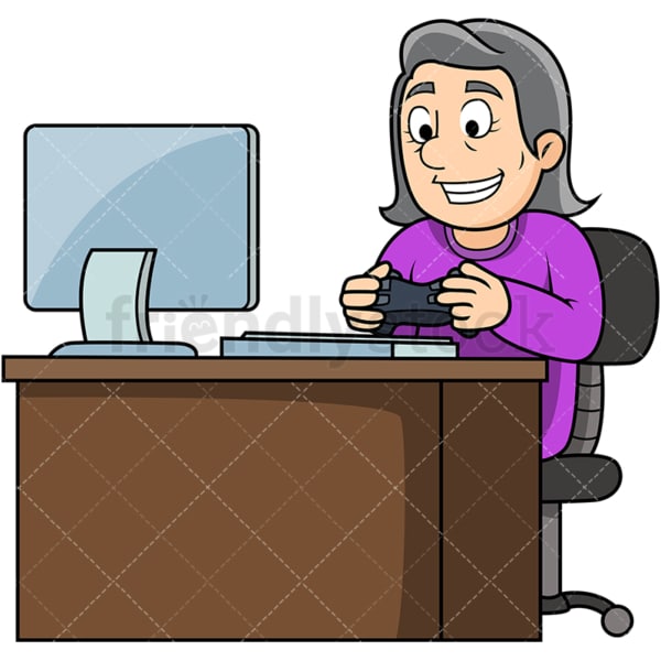 Old Woman Using Computers Cartoon Vector Clipart - FriendlyStock