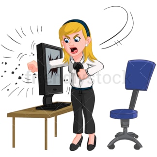 Angry Businesswoman Destroying Computer Cartoon Vector Clipart ...