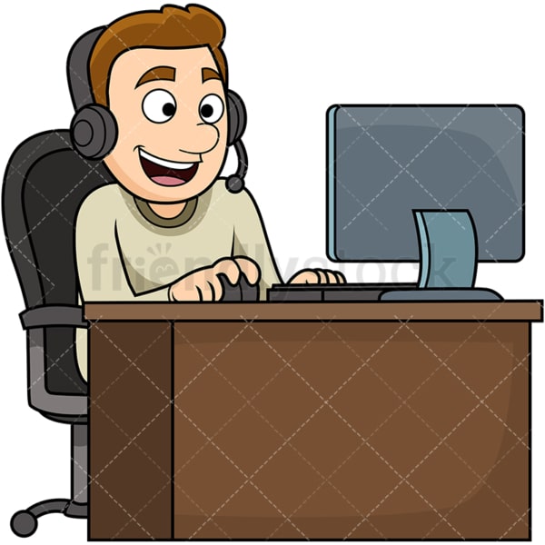 Man Working On Computer Cartoon Vector Clipart - FriendlyStock
