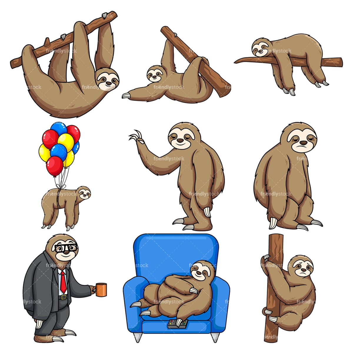 Sad Sloth Cartoon Vector Clipart - FriendlyStock