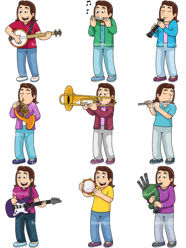 Woman Playing The Harmonica Cartoon Vector Clipart - FriendlyStock