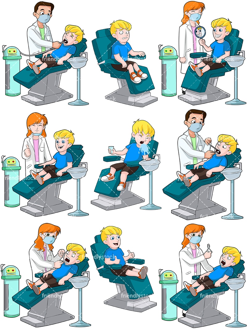 Happy Boy At The Dentist Cartoon Vector Clipart - FriendlyStock