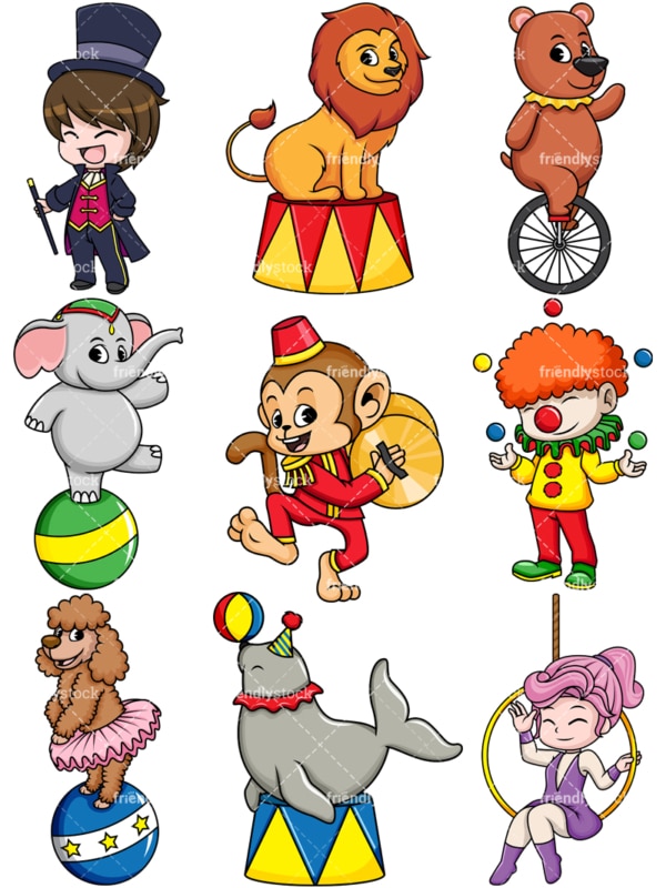 People And Circus Animals Cartoon Vector Clipart - FriendlyStock