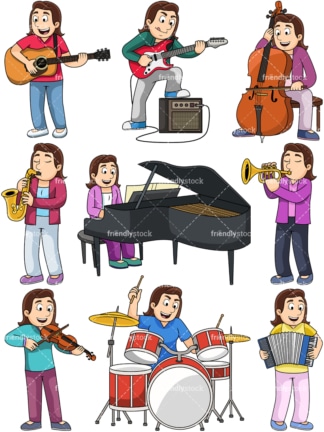 Woman Playing Musical Instruments Cartoon Vector Clipart - FriendlyStock