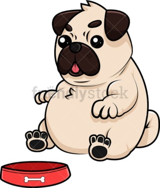 Fat Pug Eating From Bowl Cartoon Vector Clipart - FriendlyStock