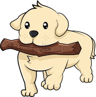 Labrador Puppy Playing Fetch Cartoon Vector Clipart - FriendlyStock