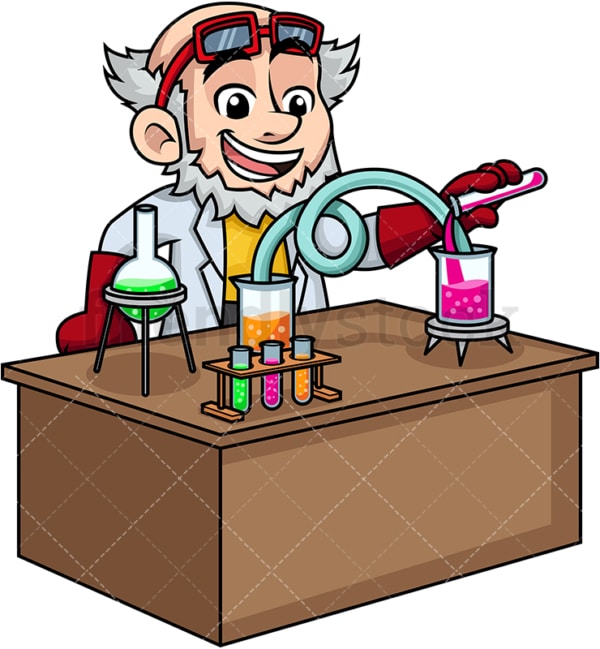 Crazy Scientist Mixing Chemicals Cartoon Vector Clipart - FriendlyStock