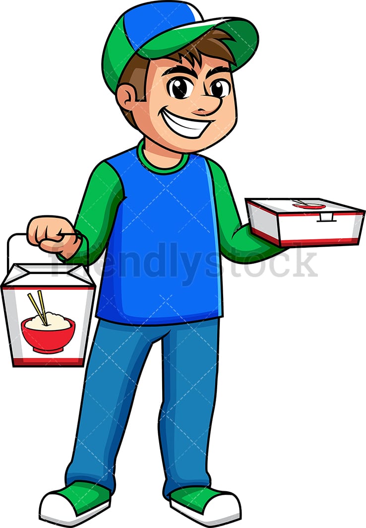 Man Delivering Chinese Food Cartoon Vector Clipart - FriendlyStock
