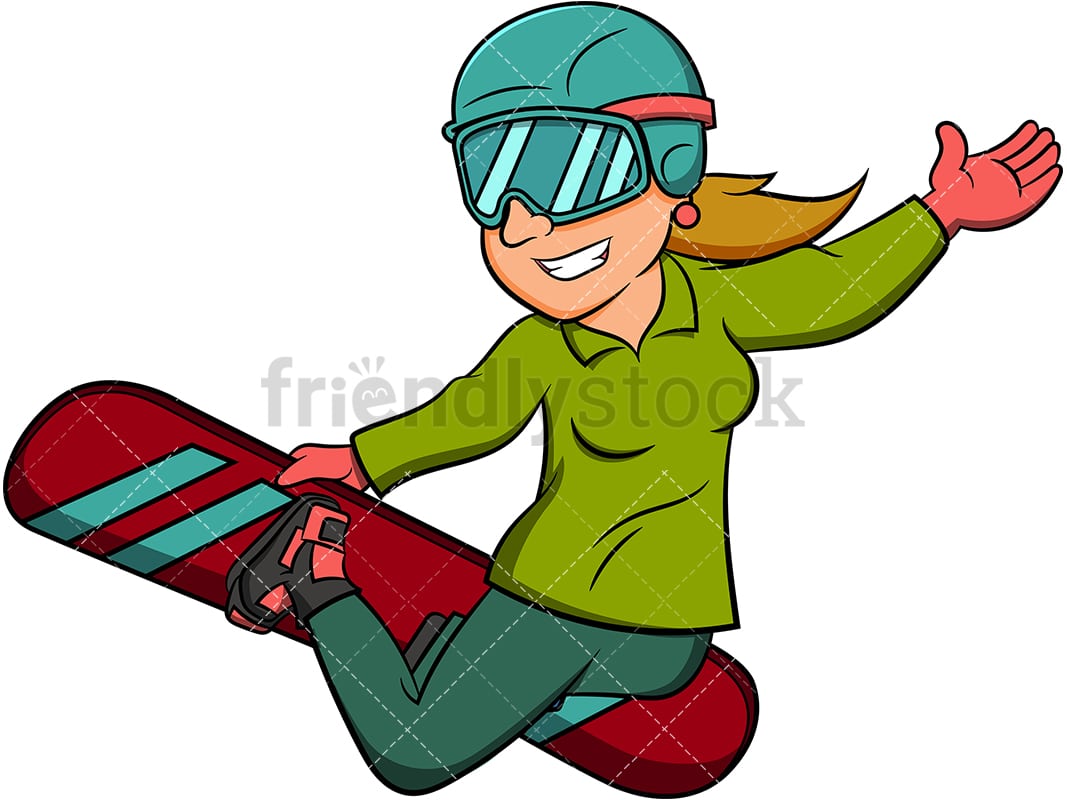 Fat Woman Snowboarding Cartoon Vector Clipart - FriendlyStock