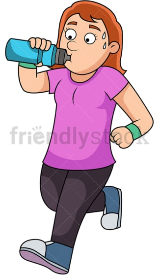 Running Woman Staying Hydrated Cartoon Clipart - FriendlyStock