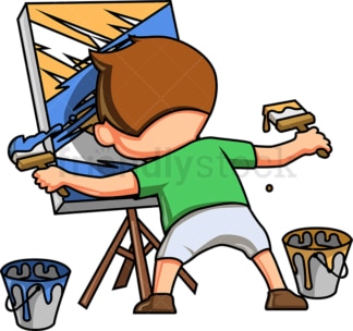 Little Boy Painting Abstract Scene Cartoon Clipart Vector - FriendlyStock