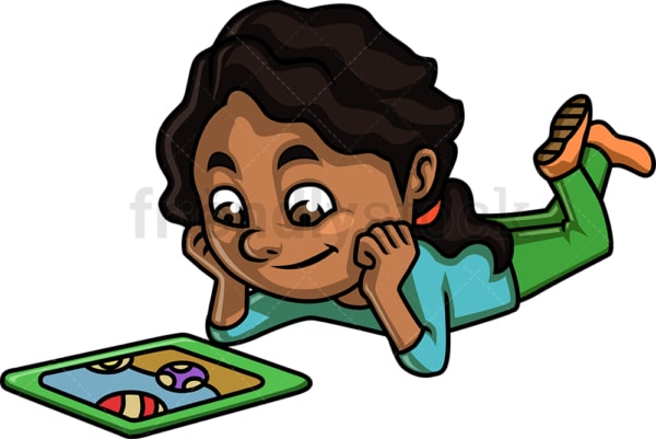 Distracted Girl Using Tablet Cartoon Clipart Vector - FriendlyStock