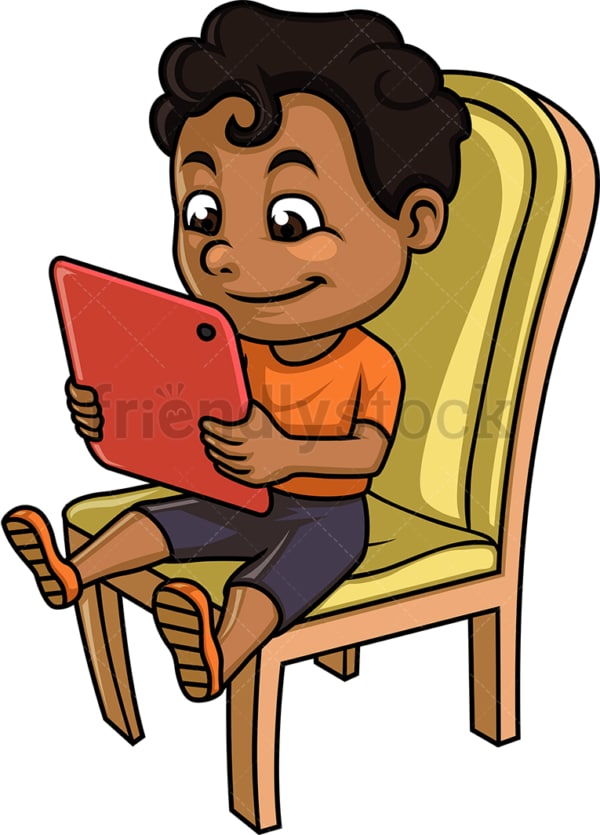 Distracted Boy Using Tablet Cartoon Clipart Vector - FriendlyStock