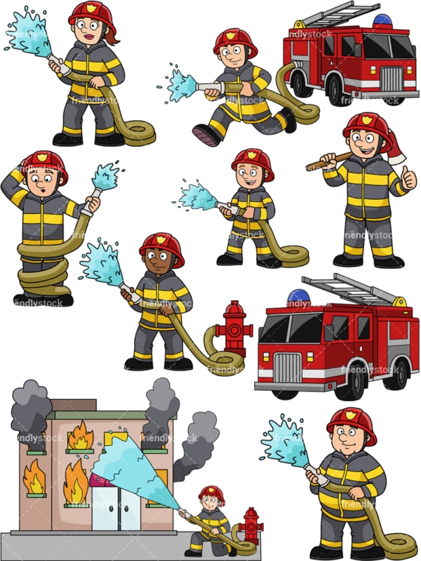 Black Firefighter Cartoon Clipart Vector - FriendlyStock