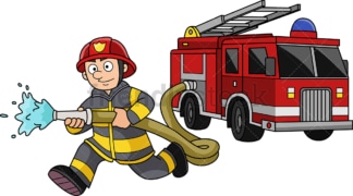Black Firefighter Cartoon Clipart Vector - FriendlyStock