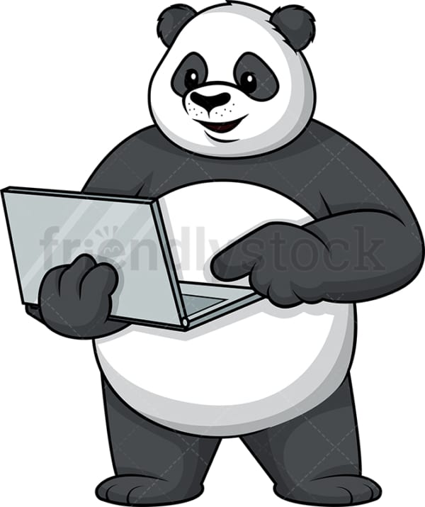 Panda Working With Laptop Cartoon Clipart Vector - FriendlyStock