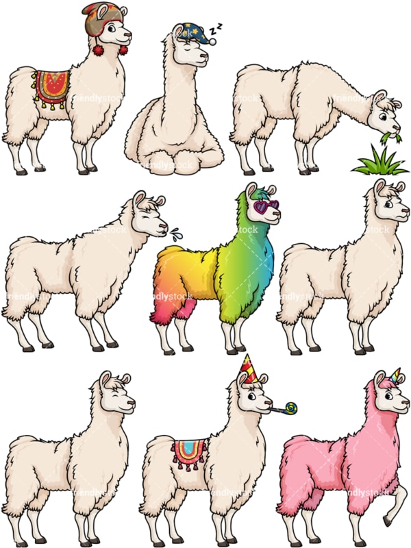 Rainbow Llama Cartoon Clipart Vector - FriendlyStock