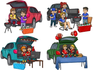 People Tailgating Cartoon Vector Clipart - FriendlyStock