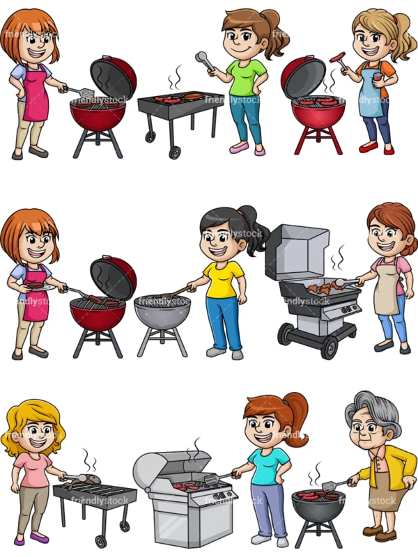 Woman Cooking BBQ Cartoon Vector Clipart - FriendlyStock