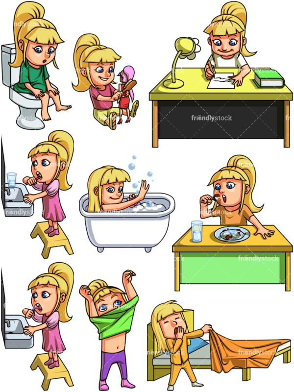 Little Girl Having Dinner Cartoon Vector Clipart - FriendlyStock