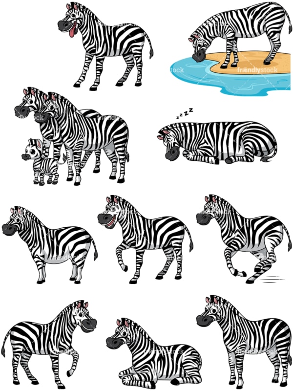 Zebra Drinking Water Cartoon Clipart Vector - FriendlyStock
